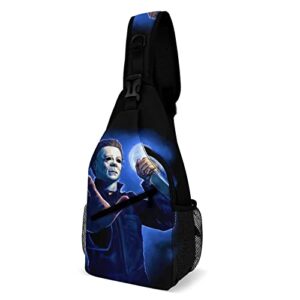 zhangxm crossbody sling halloween michael myers backpack sling bag travel hiking all printed chest bag daypack