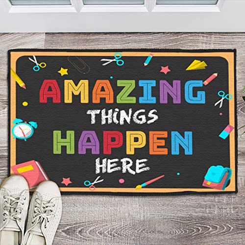 KXO Doormat Non Slip Front Door Mat Amazing Thing Happen Here, Love Classroom, Classroom Decor, Cool Zone for Students, Gift for Teacher, Back to School, Gift for Class 31"x20"