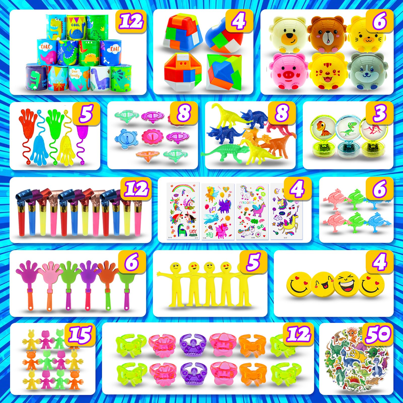 206 PCS Party Favors for Kids 3-5 8-12, Pop Fidget Toys Pack Birthday Gifts Bulk Toys Goodie Bag Stuffers, Treasure Box Toys for Classroom Prizes for Kids Pinata Stuffers