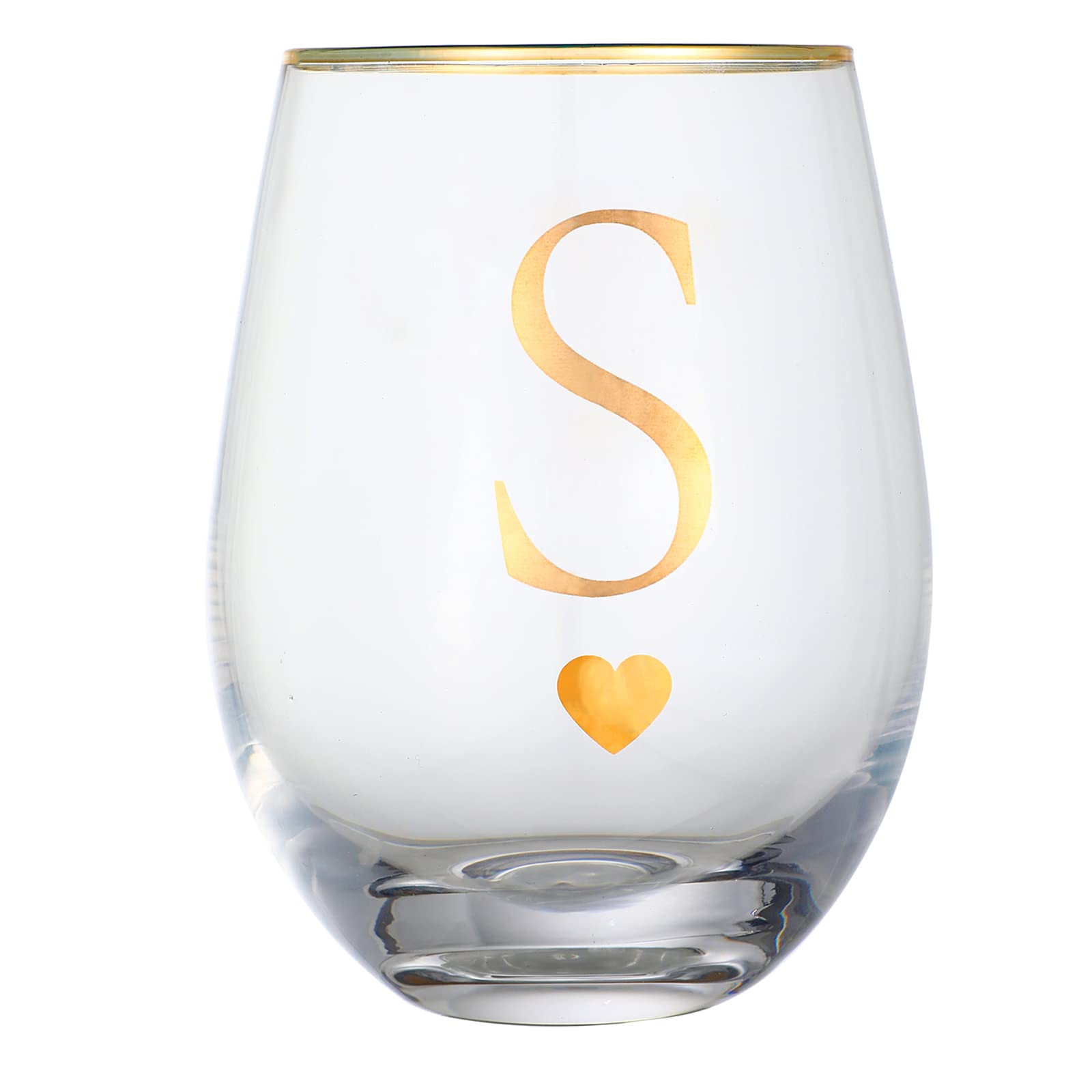 MOMRNTAIL Initial Gift 15oz Stemless Wine Glass Tumbler Cup Graduation Gifts for Her Monogrammed Gifts for Women Men Birthday Christmas Gifts Wedding Bridesmaid Proposal- Wine Glasses (Letter S)