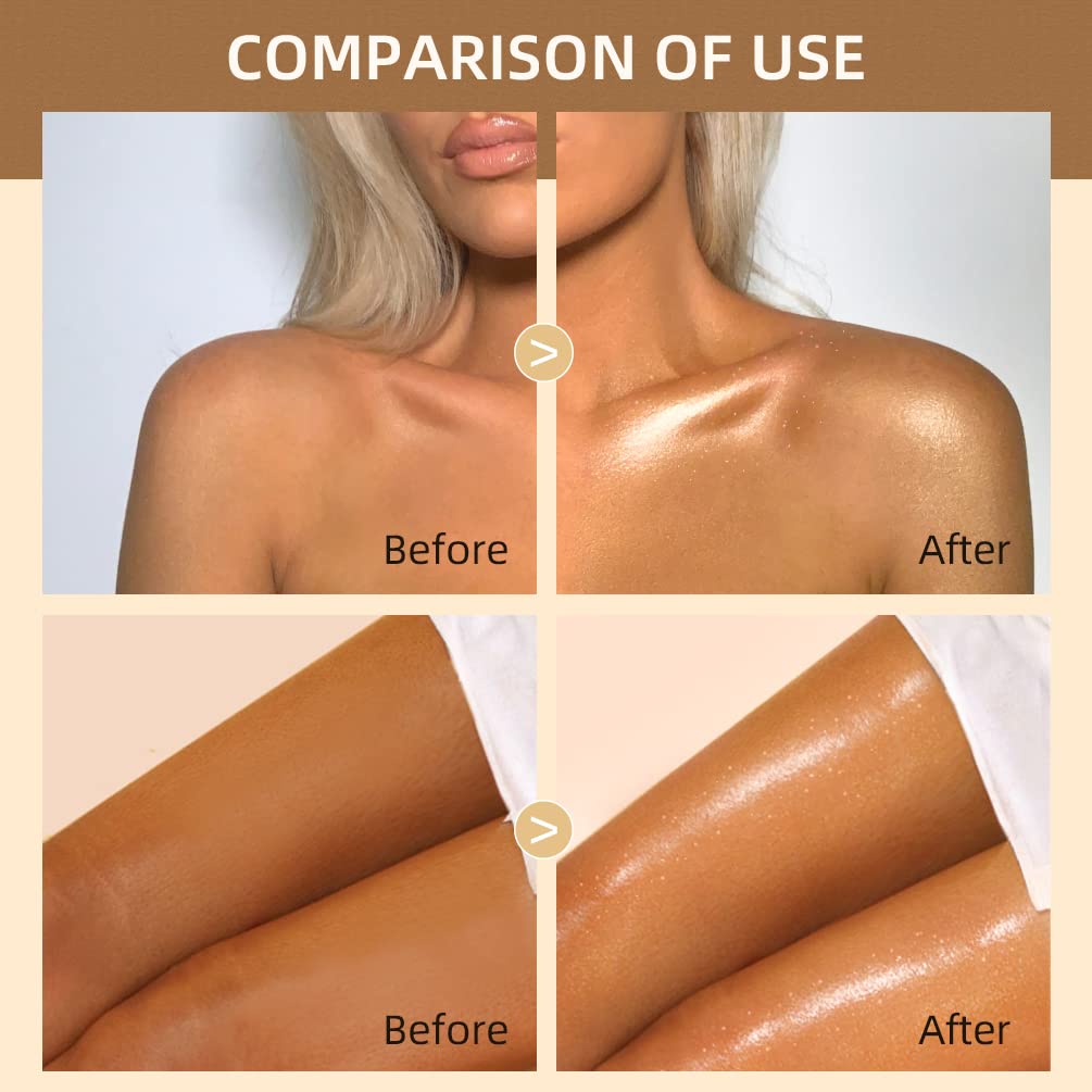 40ml Body Shimmer Oil,Face and Body Liquid Luminizer,Smooth Body Shimmer Oil For Sunshine Bath, Waterproof Moisturizing Light Shimmer Glow Illuminator,Liquid Highlighter Makeup,Makeup Brush Include (4#-Glistening Bronze)