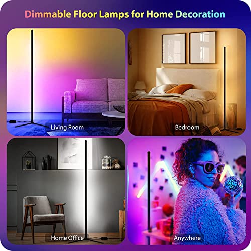 LED Corner Floor Lamp, 150CM RGB Smart Floor Lamps Colour Changing Standing Lamp Floor Light with App/Remote Control Music DIY Mode Dimmable Mood Lighting for Living Room Bedroom Gaming Room