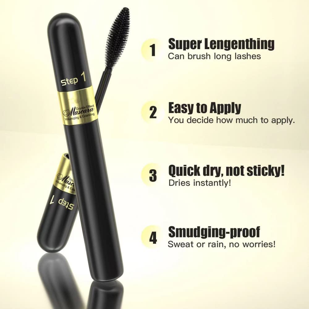 2 PCS Thrive Mascara,2 In 1 4D Lash Cosmetics Vibely Mascara 5x Longer Waterproof telescopic mascara,For Natural Lengthening And Thickening Effect Long-Lasting Dense Curled No Clumping