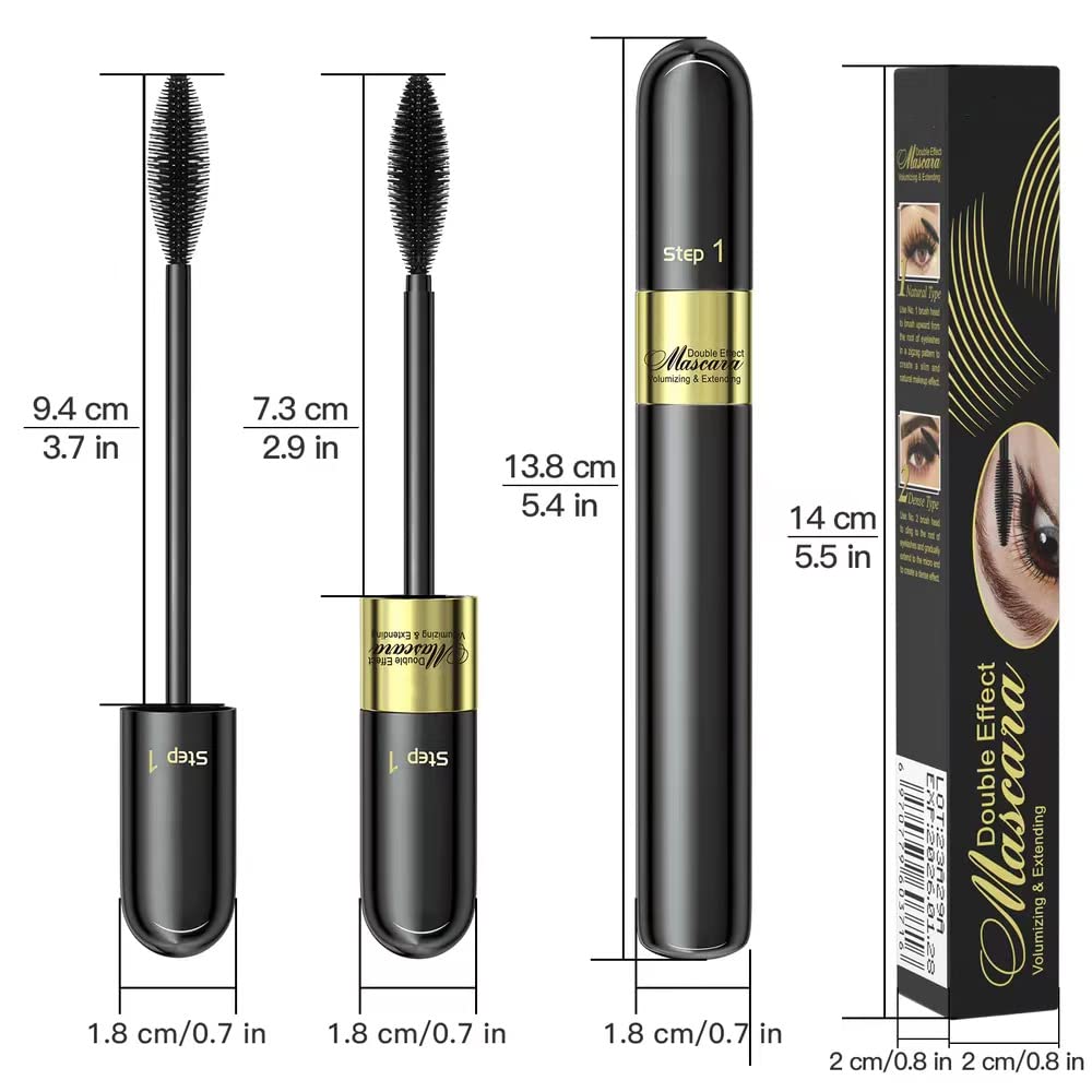 2 PCS Thrive Mascara,2 In 1 4D Lash Cosmetics Vibely Mascara 5x Longer Waterproof telescopic mascara,For Natural Lengthening And Thickening Effect Long-Lasting Dense Curled No Clumping