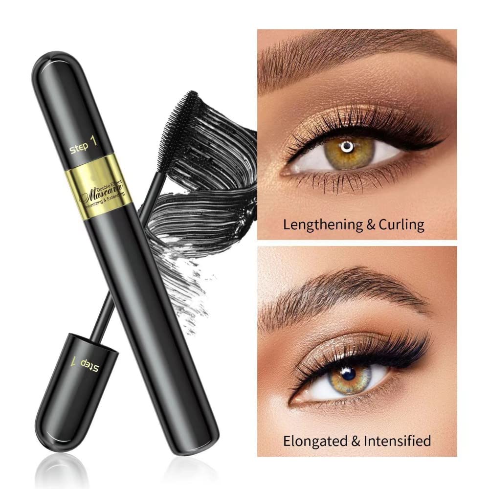 2 PCS Thrive Mascara,2 In 1 4D Lash Cosmetics Vibely Mascara 5x Longer Waterproof telescopic mascara,For Natural Lengthening And Thickening Effect Long-Lasting Dense Curled No Clumping