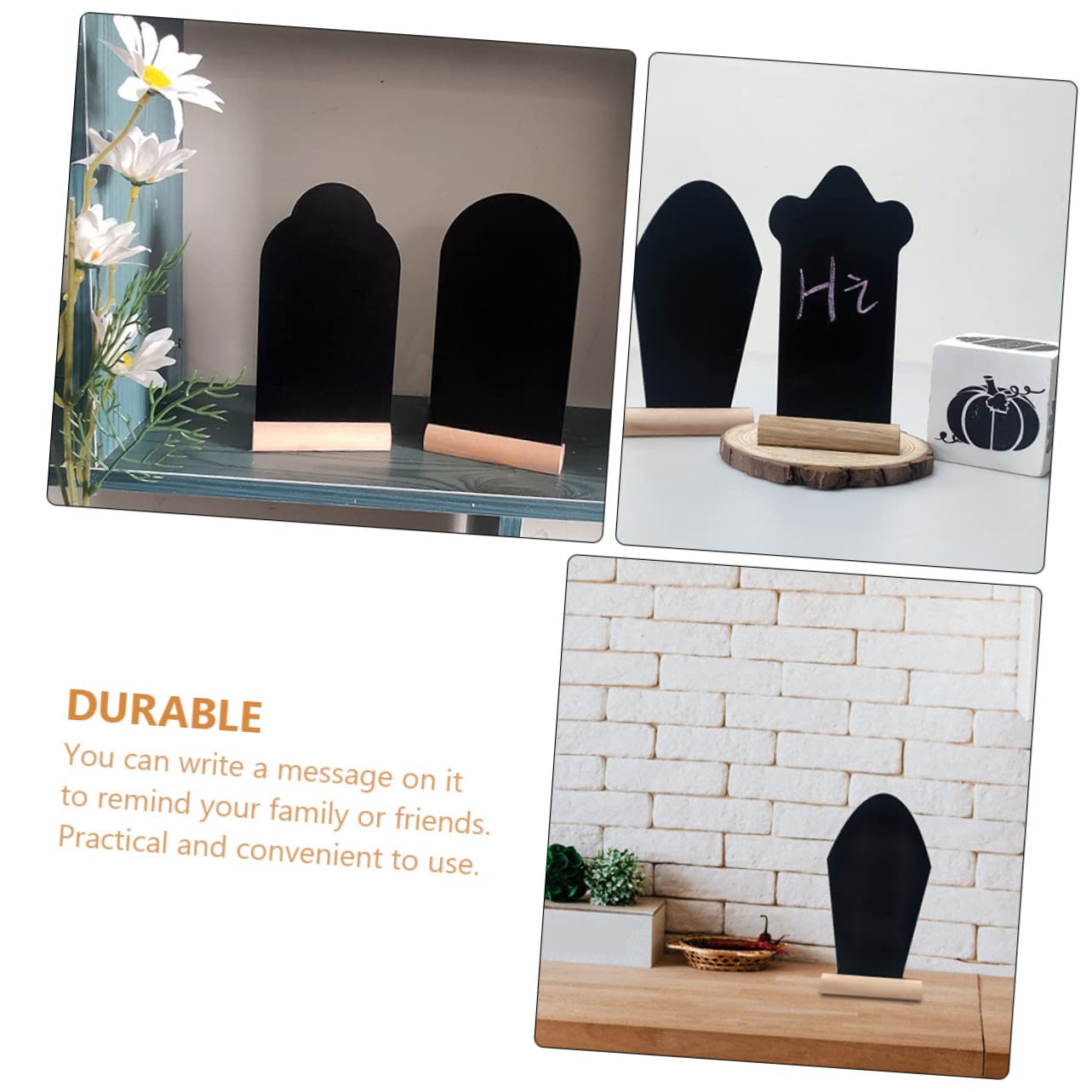 BESPORTBLE Home Décor 4pcs Wooden Tombstone Decoration Card Erasable Black Wedding Decor