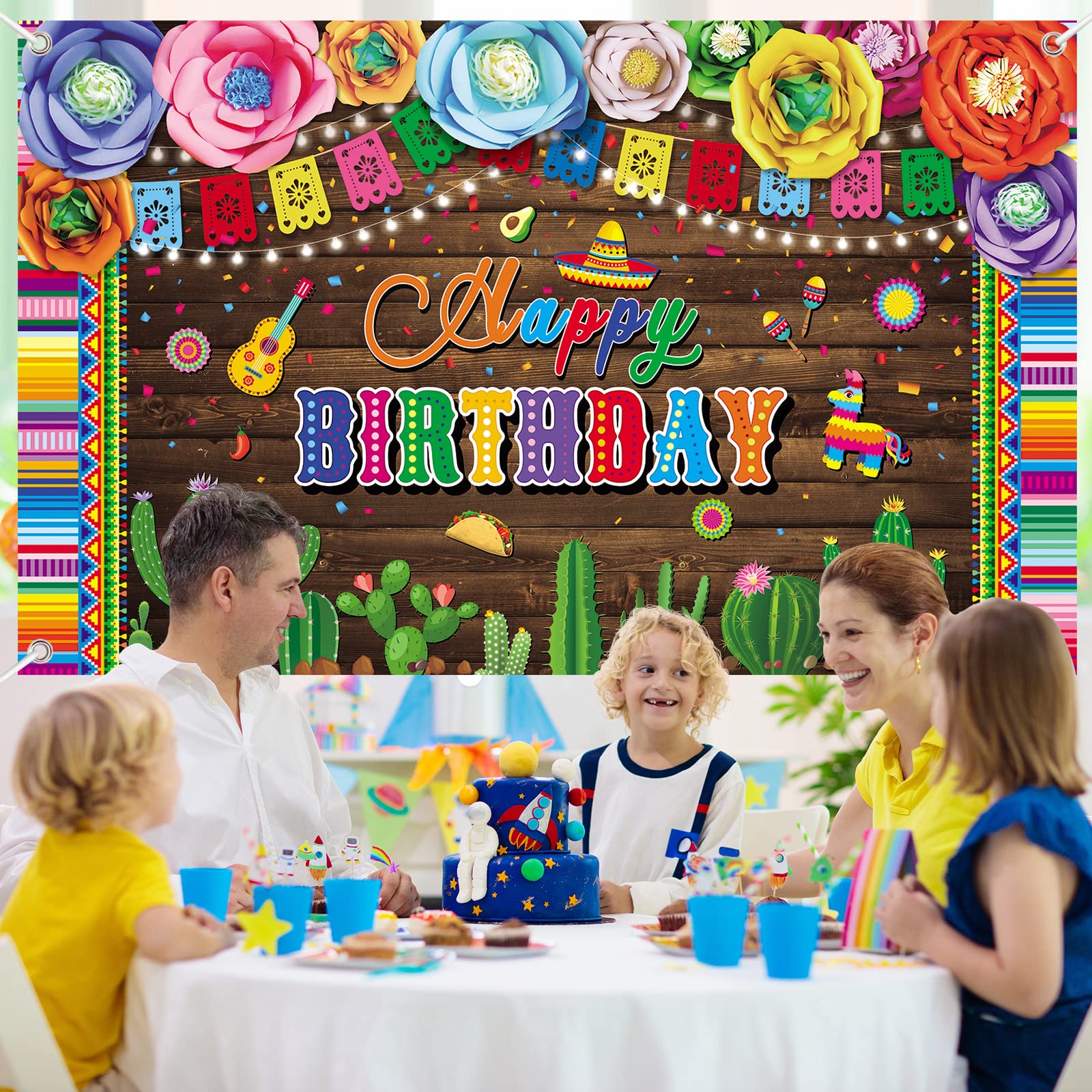 6 * 4ft Mexican Happy Birthday Backdrop - Mexican Themed Fiesta Birthday Party Decorations Mexican Party Supplies Mexican Banner Mexico Cinco De Mayo Carnival Photo Booth Background