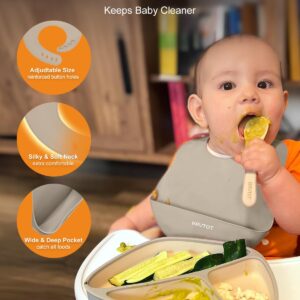 BRVTOT Baby Silicone Suction Plates and Bowls Set with Sippy Straw Snack Cup, Bib, Spoon Fork, 9 PCS Toddler Led Weaning Supplies, Feeding Dishes Set for Toddler Baby Gifts