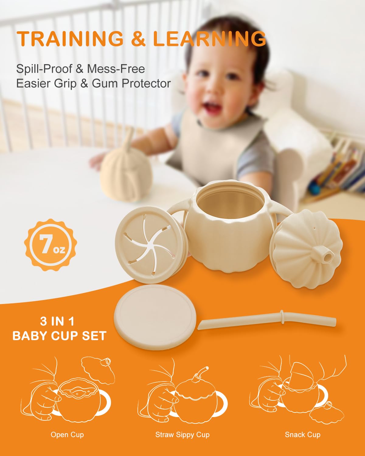 BRVTOT Baby Silicone Suction Plates and Bowls Set with Sippy Straw Snack Cup, Bib, Spoon Fork, 9 PCS Toddler Led Weaning Supplies, Feeding Dishes Set for Toddler Baby Gifts