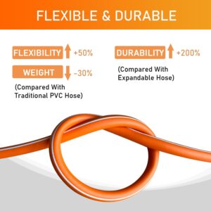 DayisTools Heavy Duty Hybrid Garden Hose 50 ft, Flexible Kink Resistant Water Hose 5/8 IN x 50FT, Lightweight, Super Durable, All-weather, Burst 600 PSI, 3/4 IN GHT Solid Brass Fittings, Orange White