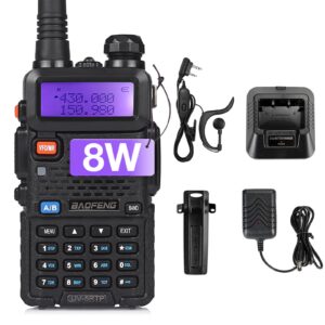 baofeng uv-5rtp dual band two way radio, uv-5r 8w high power version, ham radio handheld with earpiece, black