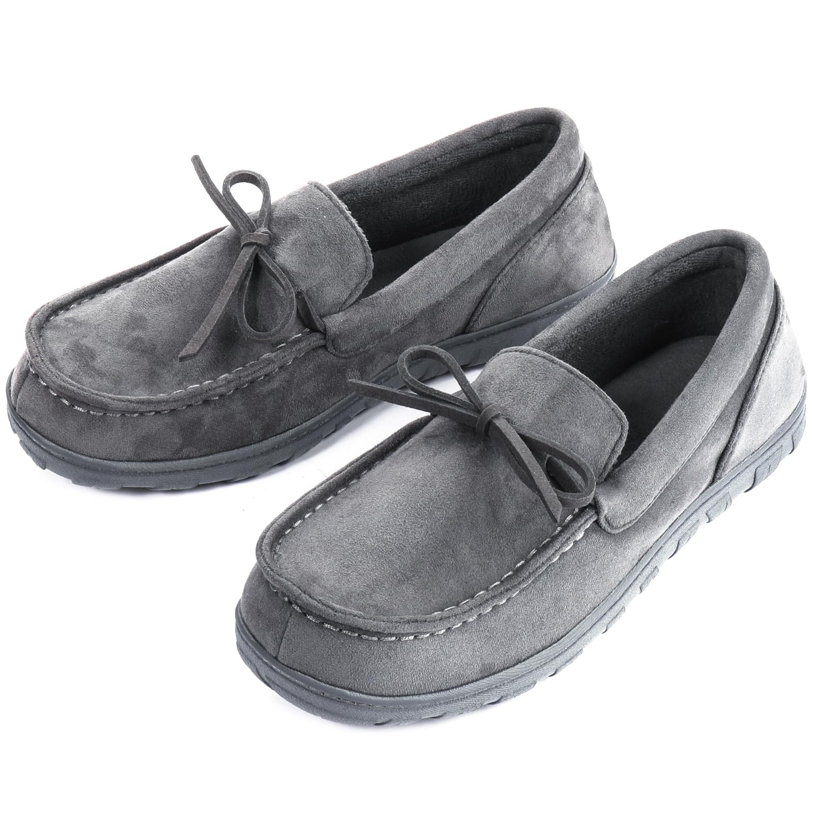 LazyStep Men's Microsuede Moccasin Slipper, Slip on Indoor/Outdoor House Shoes with Comfort Memory Foam（SS2023,Dark Gray,size 11