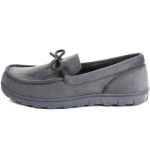 LazyStep Men's Microsuede Moccasin Slipper, Slip on Indoor/Outdoor House Shoes with Comfort Memory Foam（SS2023,Dark Gray,size 11