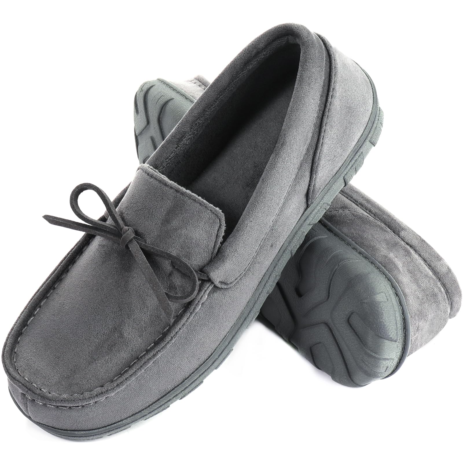 LazyStep Men's Microsuede Moccasin Slipper, Slip on Indoor/Outdoor House Shoes with Comfort Memory Foam（SS2023,Dark Gray,size 11