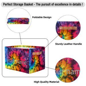 OMFUNS Personalized Storage Basket Swirl Tie Dye Custom Foldable Storage Bin Rainbow Art Fabric Rectangular Storage Box Organizer for Closet Shelf Home Nursery Toy Basket, 2 Pack