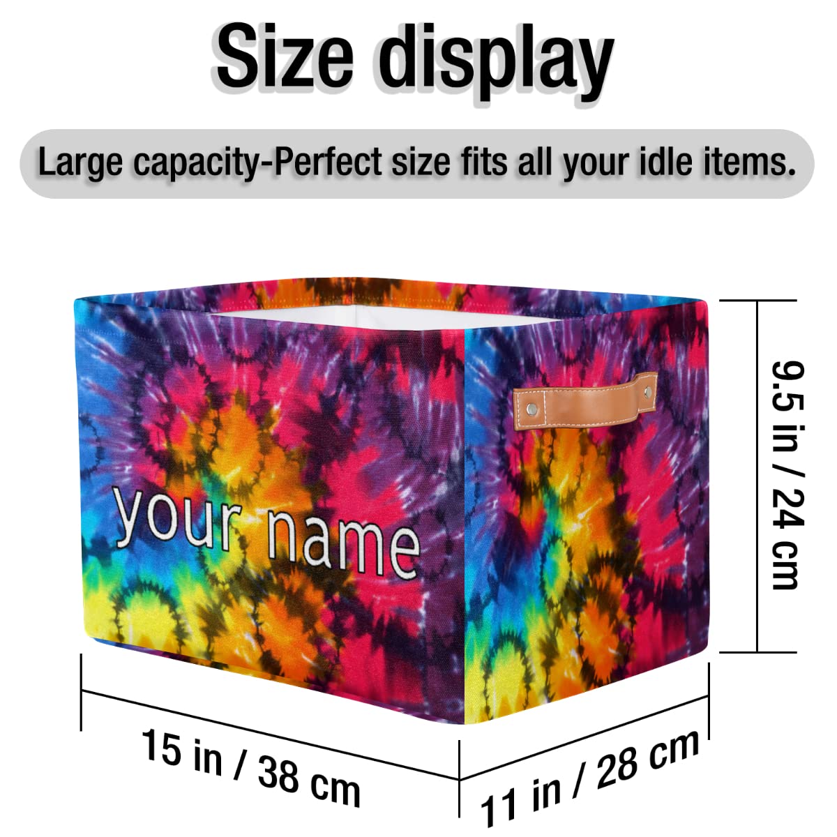 OMFUNS Personalized Storage Basket Swirl Tie Dye Custom Foldable Storage Bin Rainbow Art Fabric Rectangular Storage Box Organizer for Closet Shelf Home Nursery Toy Basket, 2 Pack