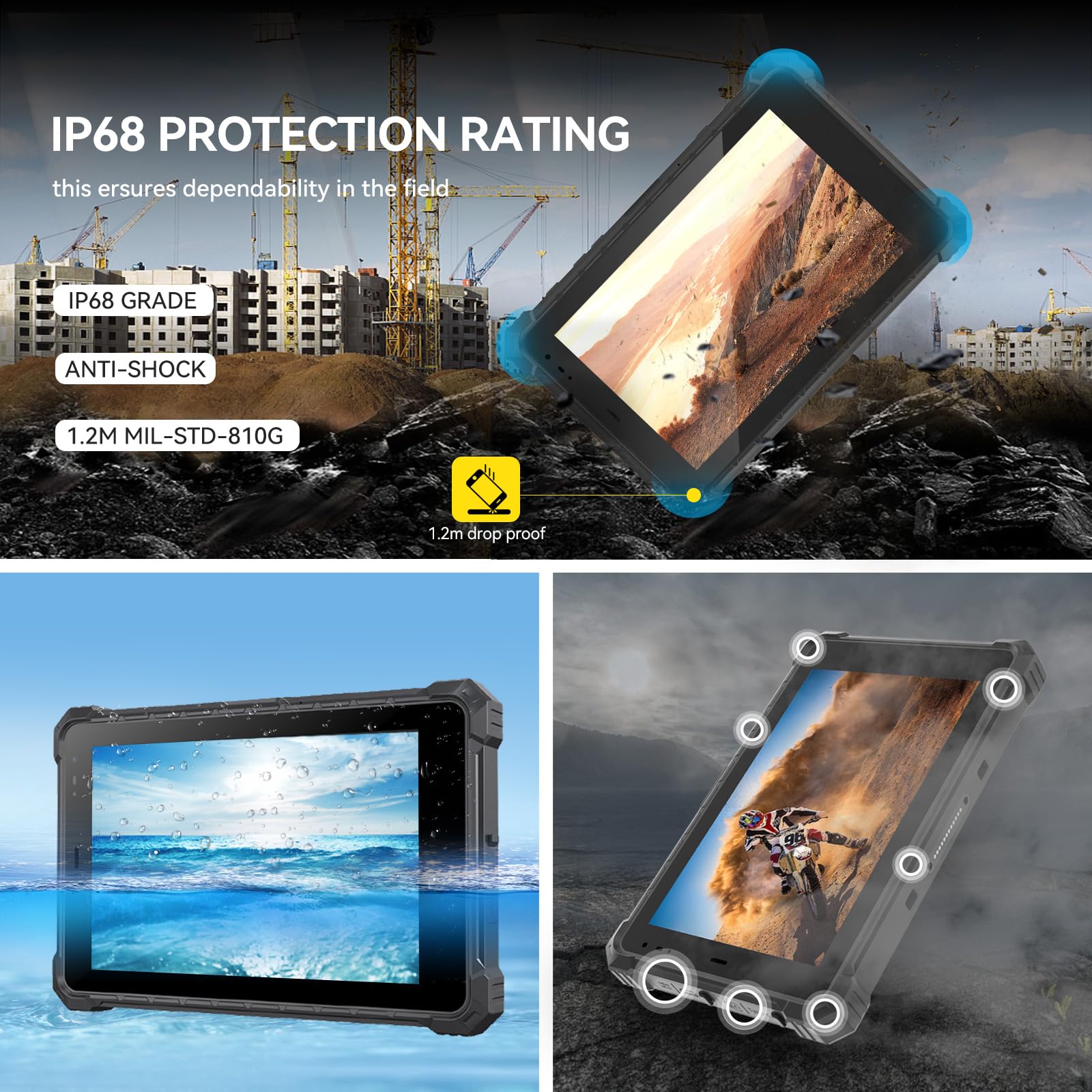 CENAVA Rugged Tablet A10ST,10.1" Heavy Duty Tablet Android 10,8GB+128GB,1000nit Sunshine Readable,1920 * 1200IPS,IP68 Military Waterproof Outdoors Industrial Tablet, MIL-STD-810G,WiFi,GPS,NFC,4G LTE