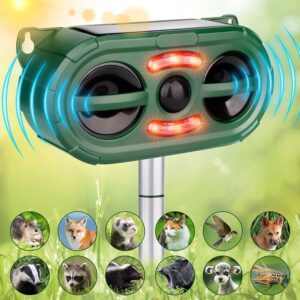 solar powered ultrasonic animal repeller with motion sensor - effective squirrel, dog, and cat deterrent for yard, garden, and farm