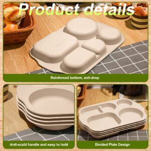 8 Pcs Large 12 Inch Unbreakable Divided Plates Section Plates Kids Food Tray 5 Compartment Plates Wheat Straw Toddlers Lunch Trays for Kid Toddler Children Adult Microwave Dishwasher Safe (Beige)