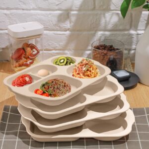 8 Pcs Large 12 Inch Unbreakable Divided Plates Section Plates Kids Food Tray 5 Compartment Plates Wheat Straw Toddlers Lunch Trays for Kid Toddler Children Adult Microwave Dishwasher Safe (Beige)