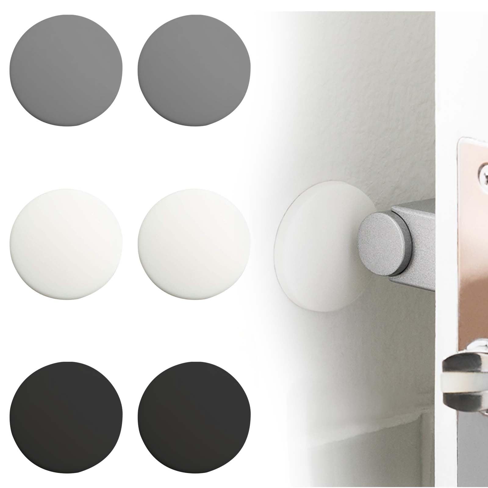 Zorfeter 6 Pcs Door Stoppers Wall Protector Round Silicone Wall Shield Cushion Self Adhesive Door Handle Bumper Silencer for Walls (White, Gray, Black)