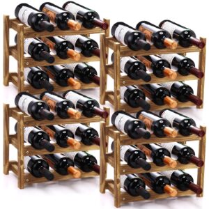 kigley 4 pcs bamboo wine rack countertop 3 tier 9 bottle wine holder stand wine display shelf wine storage organizer for kitchen cabinet counter bar pantry wine cellar basement