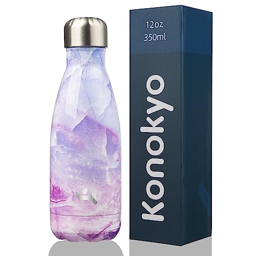 Konokyo Insulated Water Bottles,12oz Double Wall Stainless Steel Vacumm Metal Flask for Sports Travel,Marble-Dawn