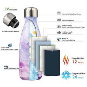 Konokyo Insulated Water Bottles,12oz Double Wall Stainless Steel Vacumm Metal Flask for Sports Travel,Marble-Dawn