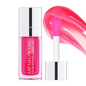 eliversion hydrating lip glow oil, moisturizing lip oil gloss, transparent tinted lip balm, transparent toot lip oil, plumping lip gloss, long lasting nourishing non-sticky (cherry)