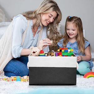 Vimudiy Storage Bin, Foldable Storage Basket [3-Pack] with Dual Rope Handles, Large Capacity Storage Boxes with Sturdy Non-Woven Fabric for Organizing Toys, shelves & Closet, White & Black