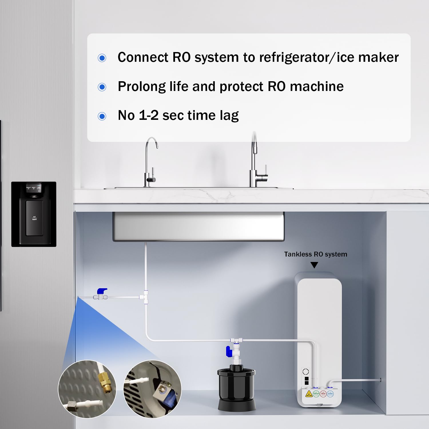 Frizzlife Pressure Mini Water Tank for All Tankless Reverse Osmosis System, Small Water Storage Tank for PD600, PX500A, PD800, PD1000, PD400, G3P600, G3P800, G2, Fit 1/4” & 3/8” Water Tubing RO system