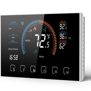 Smart Thermostat for Home, WiFi Programmable Digital Thermostat, Energy Saving, C-Wire Adapter Included, DIY Install, Black.