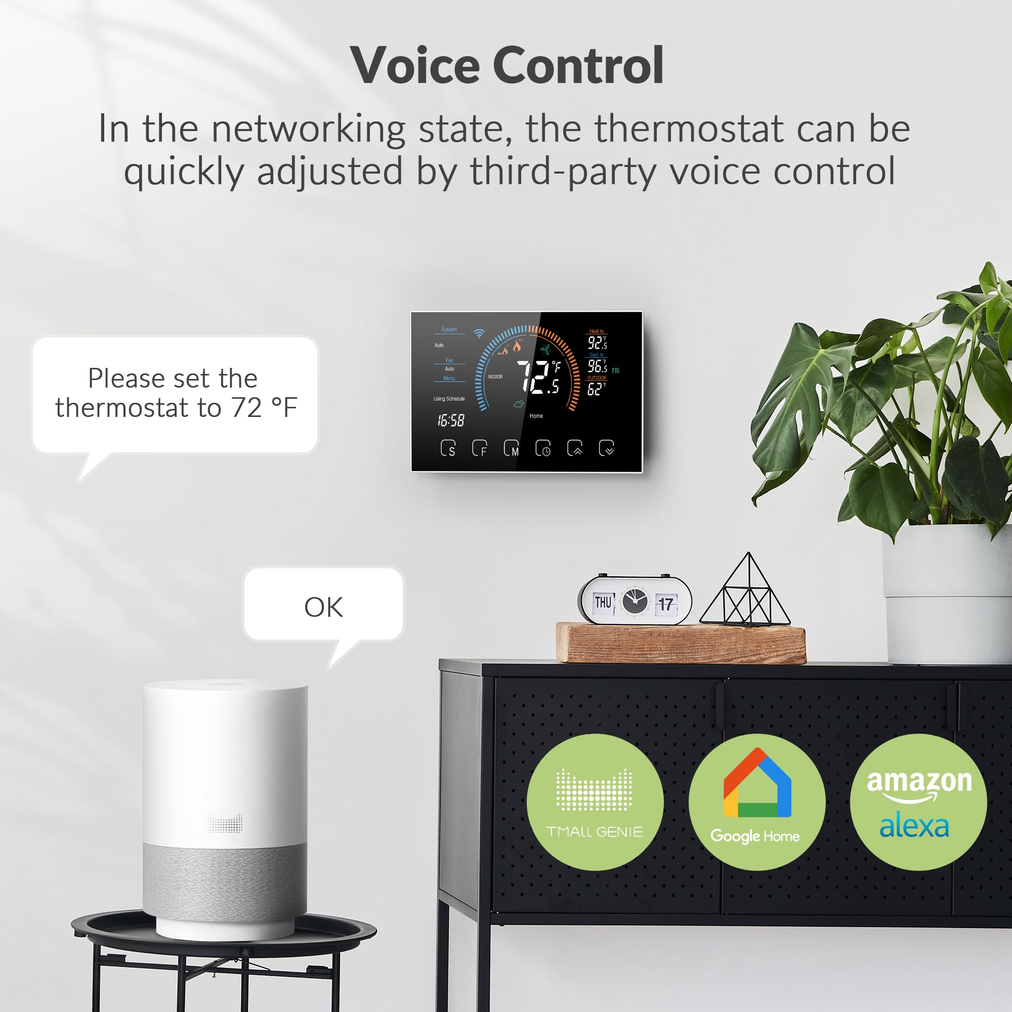 Smart Thermostat for Home, WiFi Programmable Digital Thermostat, Energy Saving, C-Wire Adapter Included, DIY Install, Black.