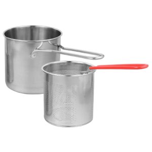 stainless steel deep frying pot: small deep fryer japanese tempura fish fry pan with basket deep fryer pot perfect for frying fish shrimp