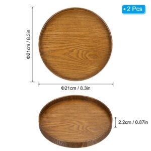 PATIKIL Wood Serving Tray 8 Inch, 2 Pack Round Decorative Platter for Home Decor Kitchen Table Candle Holder, Brown