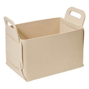 crewondfu felt storage basket with handle for office bedroom with carry handles clothes storage bins beige lage size felt laundry basket 15inch large rectangular storage bin