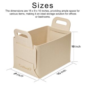 CreWondFu Felt Storage Basket with Handle for Office Bedroom with Carry Handles Clothes Storage Bins Beige Lage Size Felt Laundry Basket 15inch Large Rectangular Storage Bin