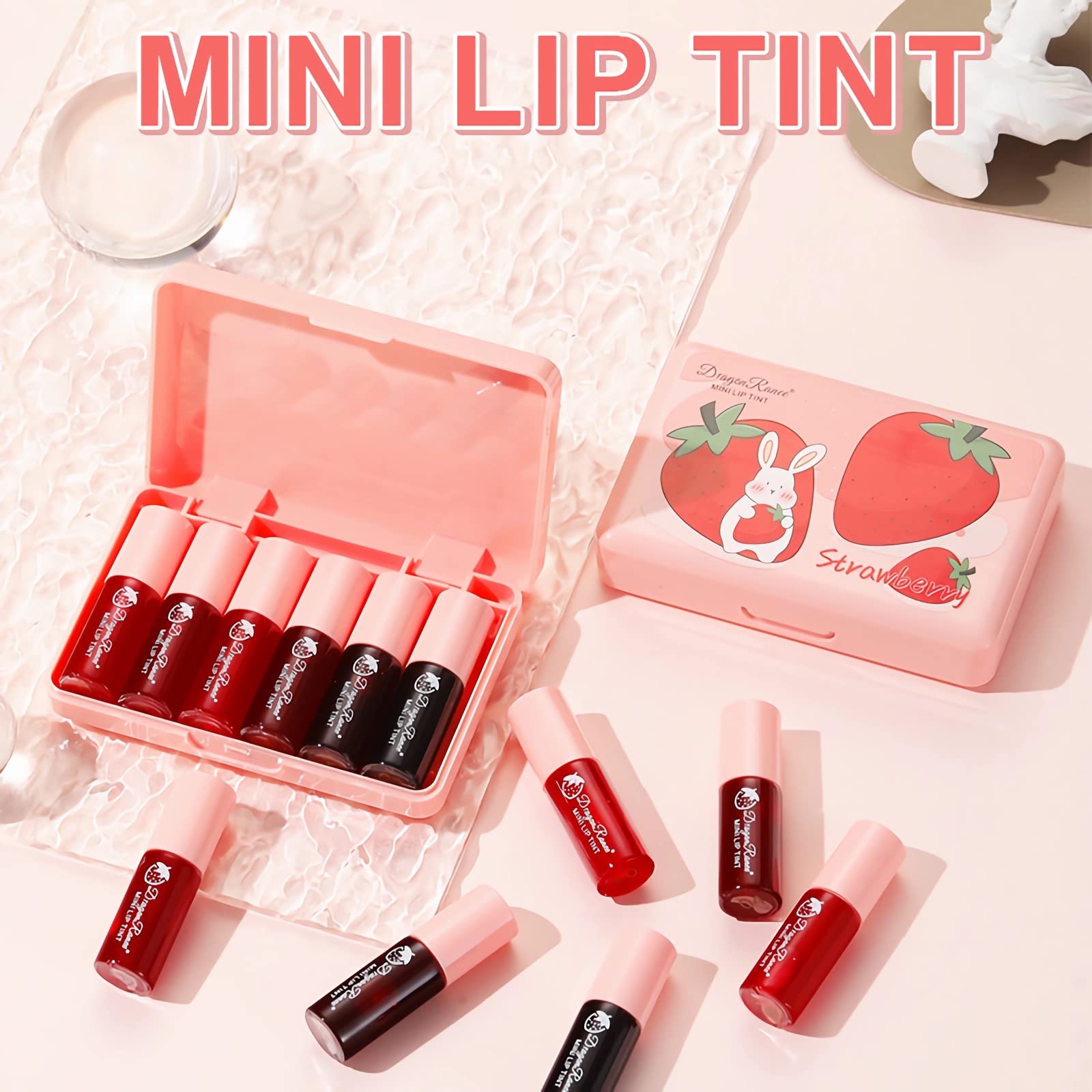 6 Colors Lip Stain Tint Set, Korean Lip Gloss Watery, Multi-use Lip & Cheek Tint Moisturizing Mini Liquid Lipstick,Long-lasting Waterproof Non-Sticky Cup High Pigment Lip Makeup