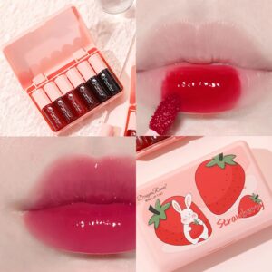 6 Colors Lip Stain Tint Set, Korean Lip Gloss Watery, Multi-use Lip & Cheek Tint Moisturizing Mini Liquid Lipstick,Long-lasting Waterproof Non-Sticky Cup High Pigment Lip Makeup