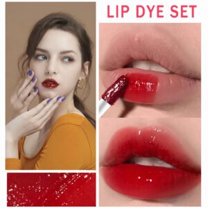 6 Colors Lip Stain Tint Set, Korean Lip Gloss Watery, Multi-use Lip & Cheek Tint Moisturizing Mini Liquid Lipstick,Long-lasting Waterproof Non-Sticky Cup High Pigment Lip Makeup