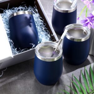 30 Pieces 12 oz Stainless Steel Wine Tumbler Bulk Double Wall Vacuum Insulated Wine Glasses with Lids and Straws Travel Mugs Coffee Tumbler Cups for Wedding Birthday Party Favor Gifts (Navy Blue)