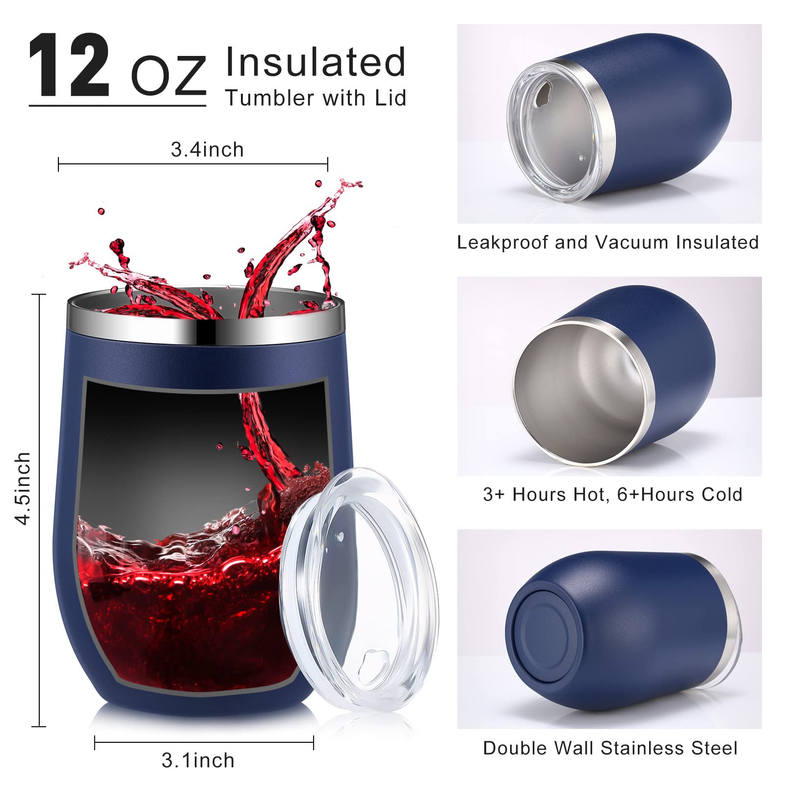 30 Pieces 12 oz Stainless Steel Wine Tumbler Bulk Double Wall Vacuum Insulated Wine Glasses with Lids and Straws Travel Mugs Coffee Tumbler Cups for Wedding Birthday Party Favor Gifts (Navy Blue)