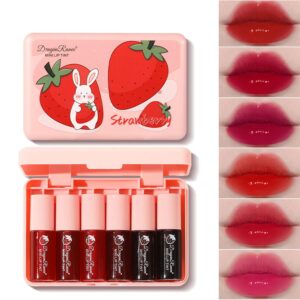 6 colors lip tint stain set, korean lip gloss tint plumping mini liquid lipstick, multi-use lip and cheek tint, long lasting non-stick cup waterproof, vivid color