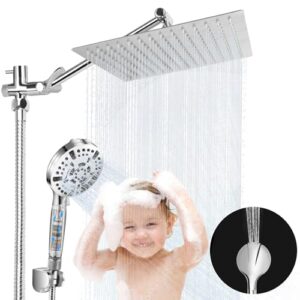 shower head combo,10 settings handheld filtered shower head/10" high pressure rain shower head with 11" extension arm,bracket/hose, chrome