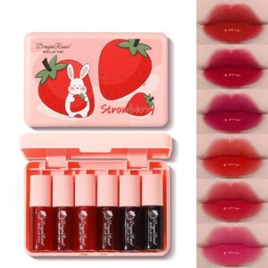 6 colors lip tint stain set, korean lip gloss mini liquid lipstick, lip and cheek tint, long lasting non-stick cup waterproof makeup