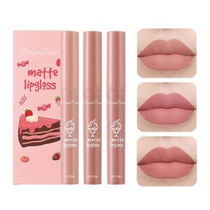 3 pcs nude matte lipstick set,nude lipstick velvet air moisture smooth crayon lip stain,long lasting lipstick 24 hour waterproof nourishing lipstick with a matte finish, lip gloss lipstick for women (set b)