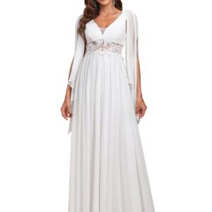 Ever-Pretty Women's Illusion Long Appliques A-line Chiffon Summer Wedding Dresses White US4