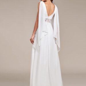 Ever-Pretty Women's Illusion Long Appliques A-line Chiffon Summer Wedding Dresses White US4