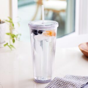 Zephyr Canyon 32oz Double Wall Plastic Tumblers with Lids and Straws | Extra Large Classic Travel Tumbler | 2 Pack Set of 2 | Clear Reusable Cups with Straws | BPA Free