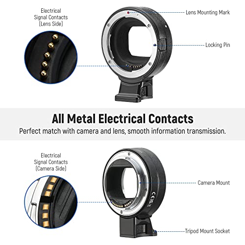 NEEWER EF to EOS R Mount Adapter, EF/EF-S Lens to RF Mount Camera Autofocus Converter Ring Compatible with Canon EOS R Ra RP R6 Mark II R6 R5 R3 R7 R10 R8 R50, Max Load: 4.4lb/2kg, NW-EF-EOSR